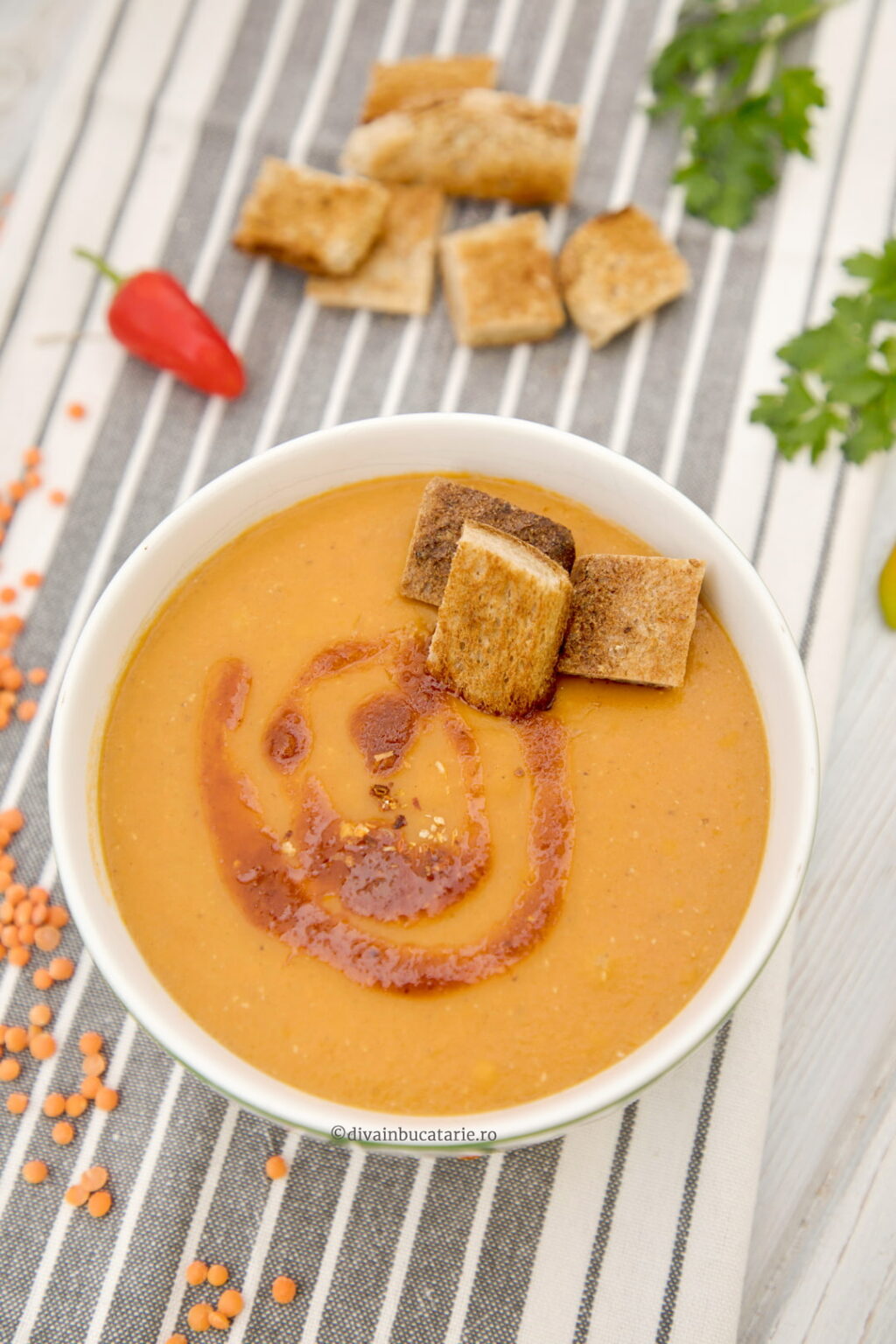 Supa crema de linte rosie - Diva in Bucatarie